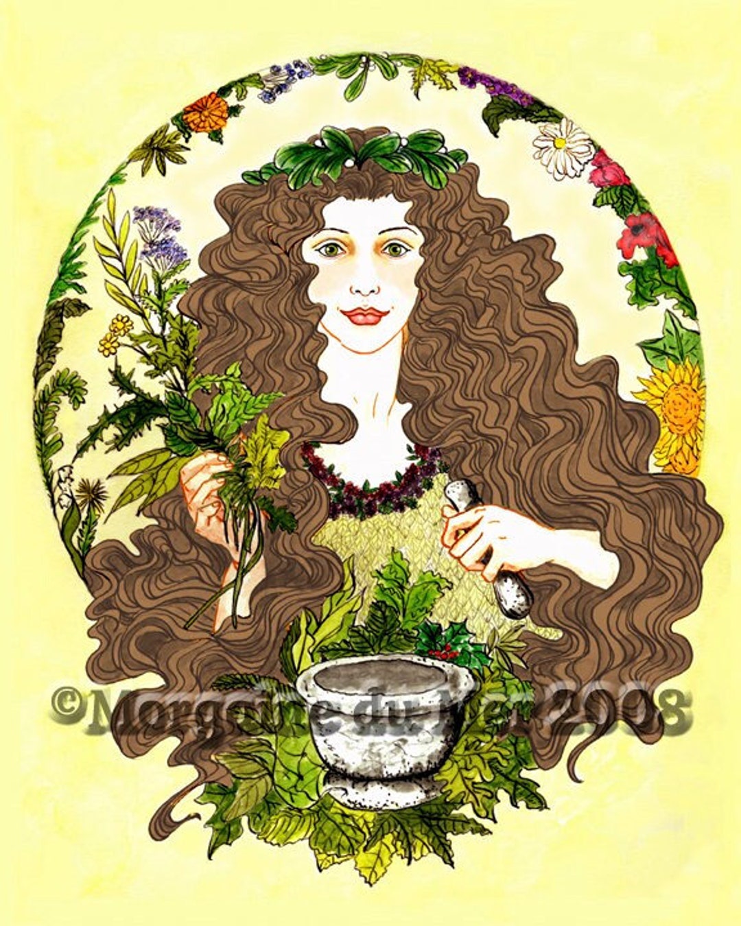 Airmid Celtic Herb Goddess With Dark Hair Print Healing Lore Celtic ...