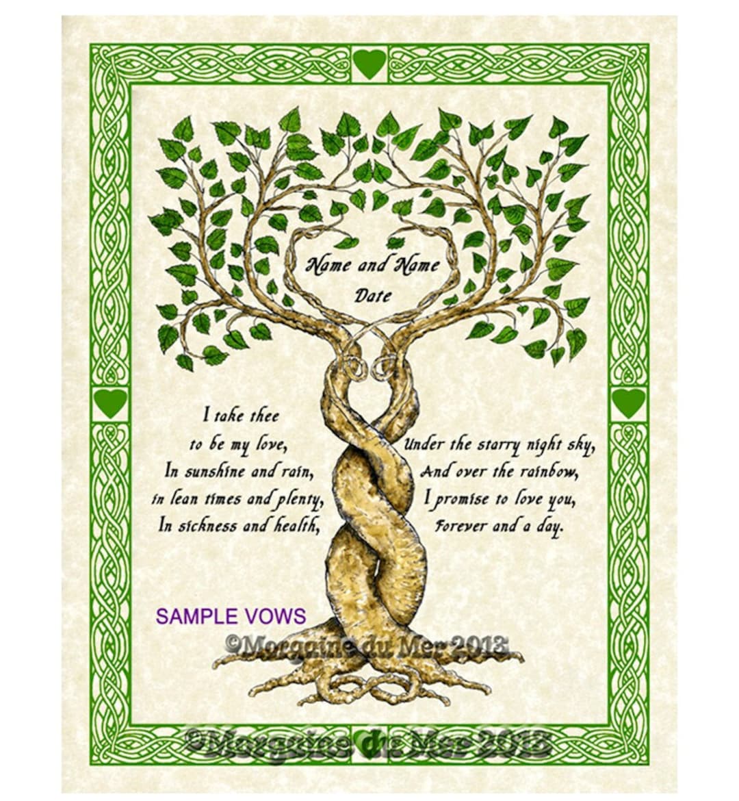 Two Trees Entwined Custom Marriage Vows Print on Parchment Celtic ...