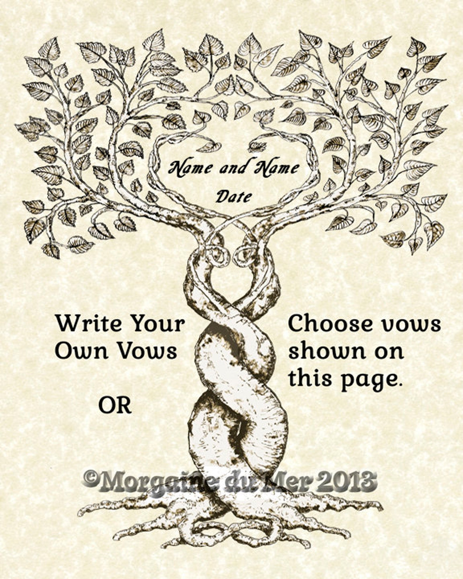 Two Trees Entwined Custom Wedding Vows Print Parchment Marriage Gift ...