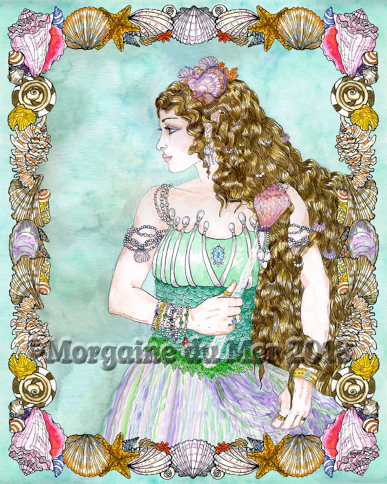 Fand Fairy Queen Celtic Sea Goddess Mermaid Print Wall Art Seashell or ...