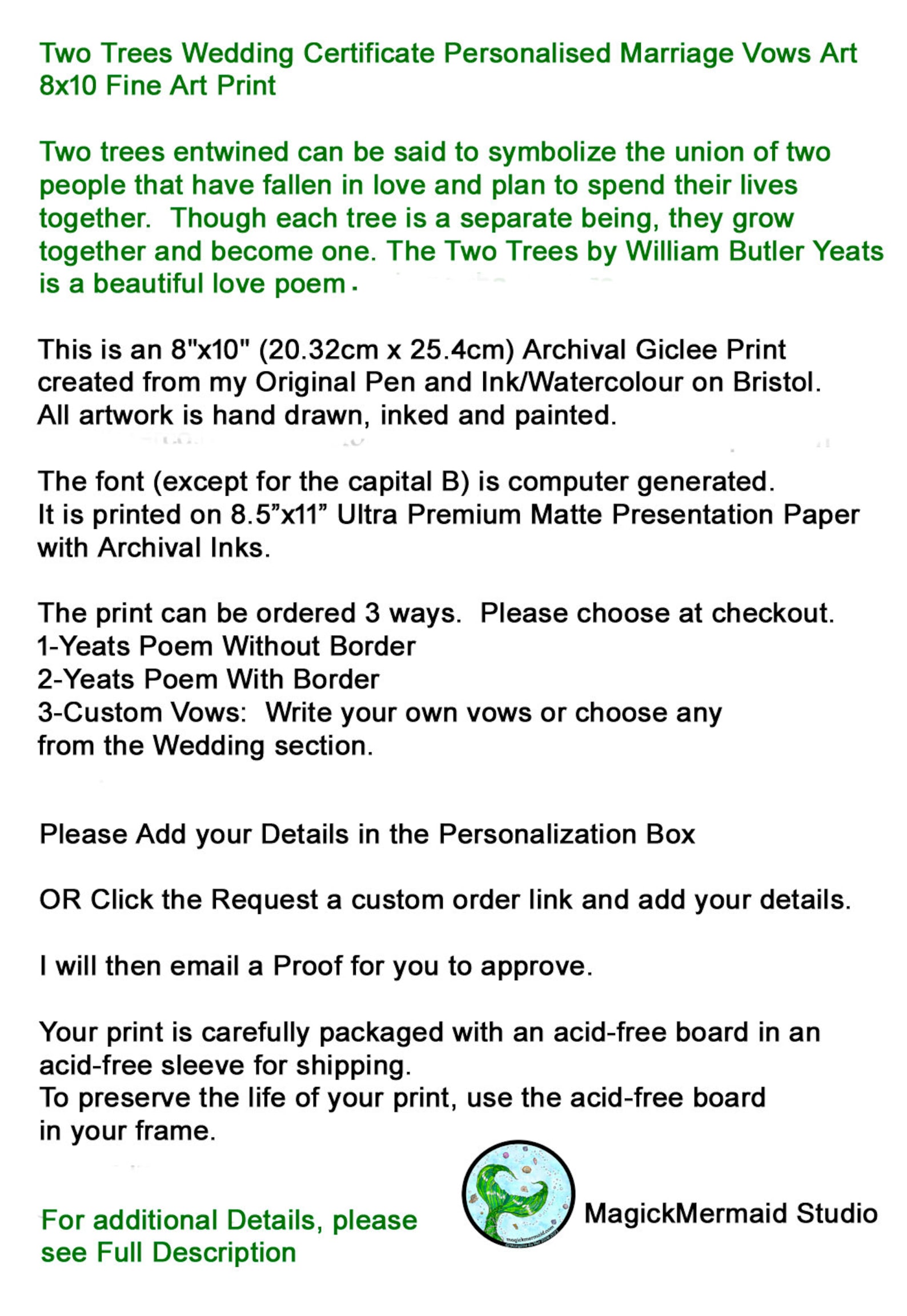 Two Trees Entwined W Poem 8x10 Wedding Print Personalized Handfast ...