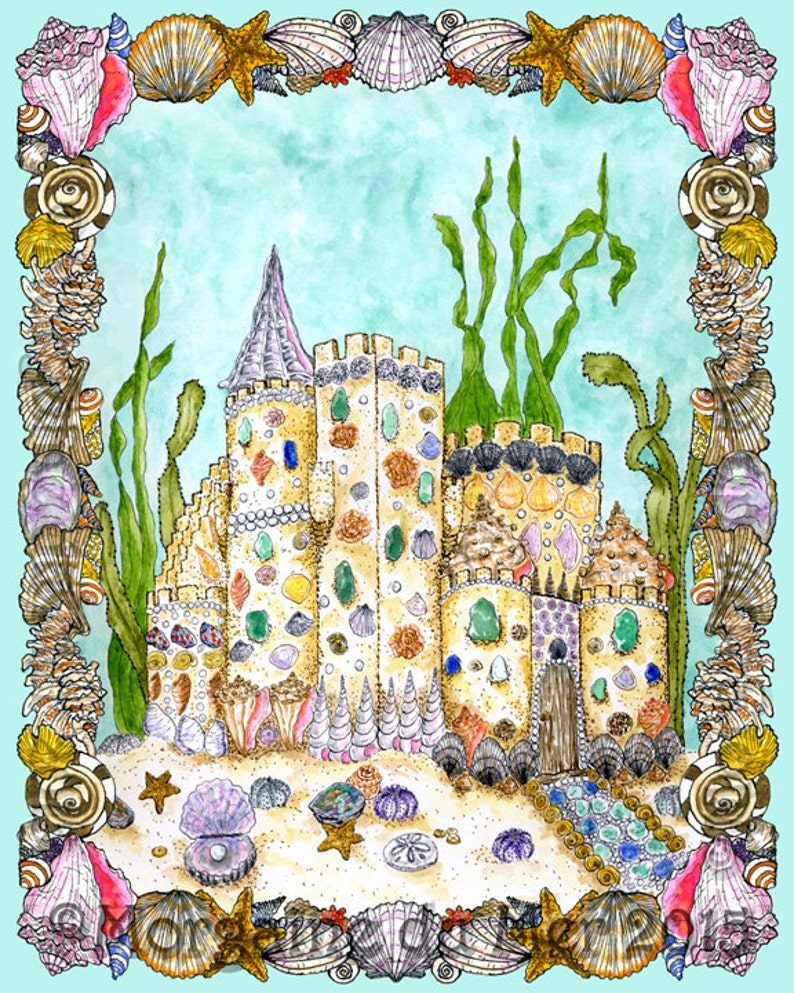 Mermaid's Seashell Sand Castle Art Print Under the Sea Fantasy Beach ...