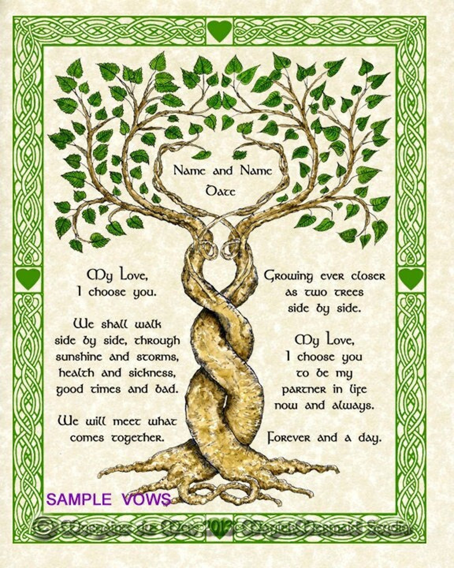 Two Trees Entwined Custom Marriage Vows Print on Parchment - Etsy