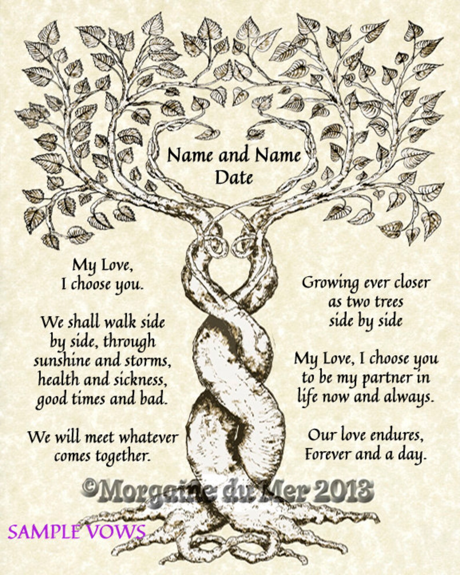 Two Trees Entwined Custom Wedding Vows Print Parchment Marriage Gift ...