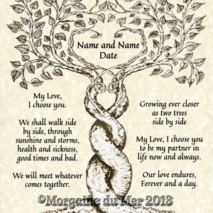 Two Trees Entwined Custom Wedding Vows Print Parchment Marriage Gift ...