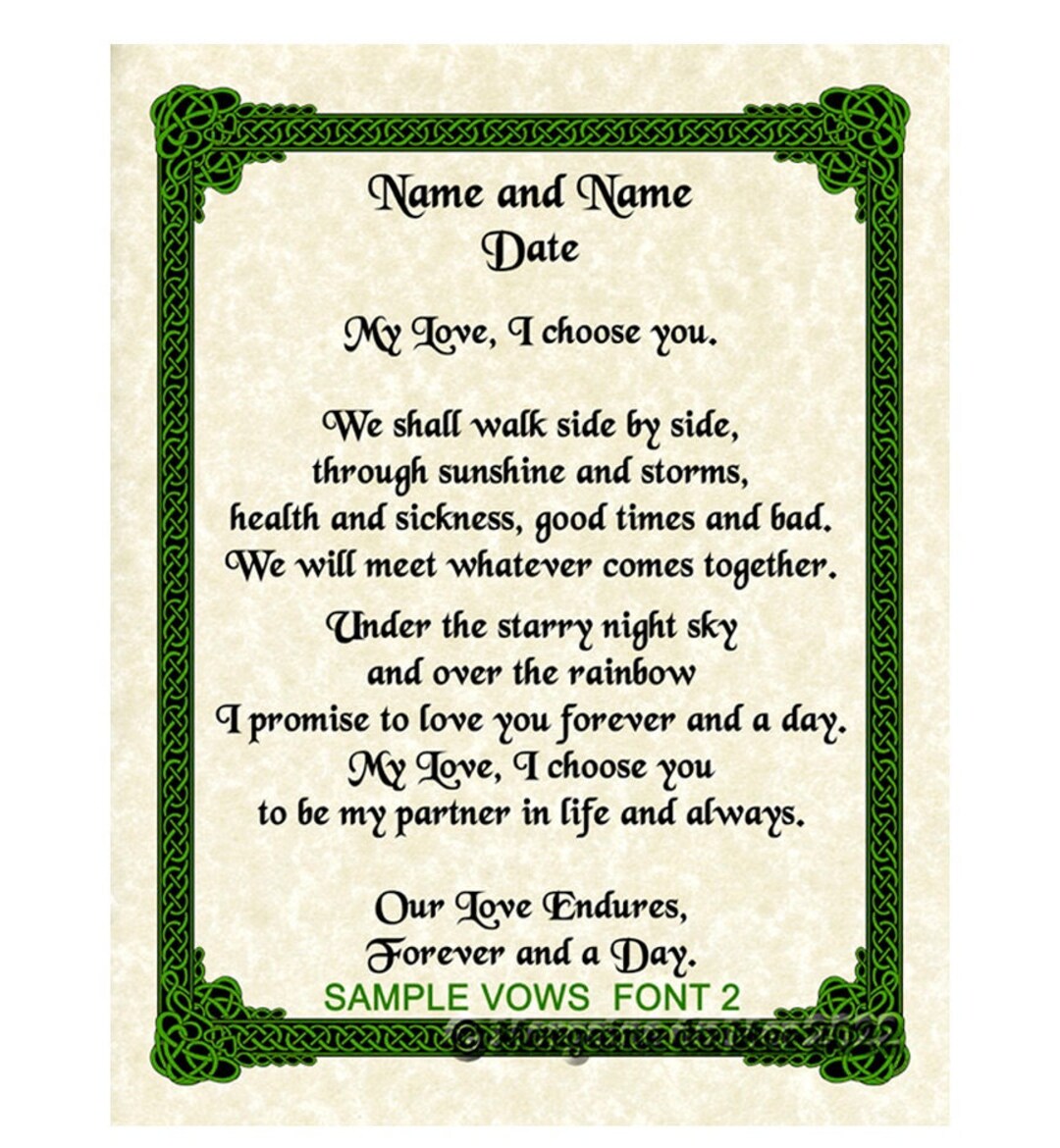 Celtic Knotwork Border Custom Wedding Vows Print Handfasting ...