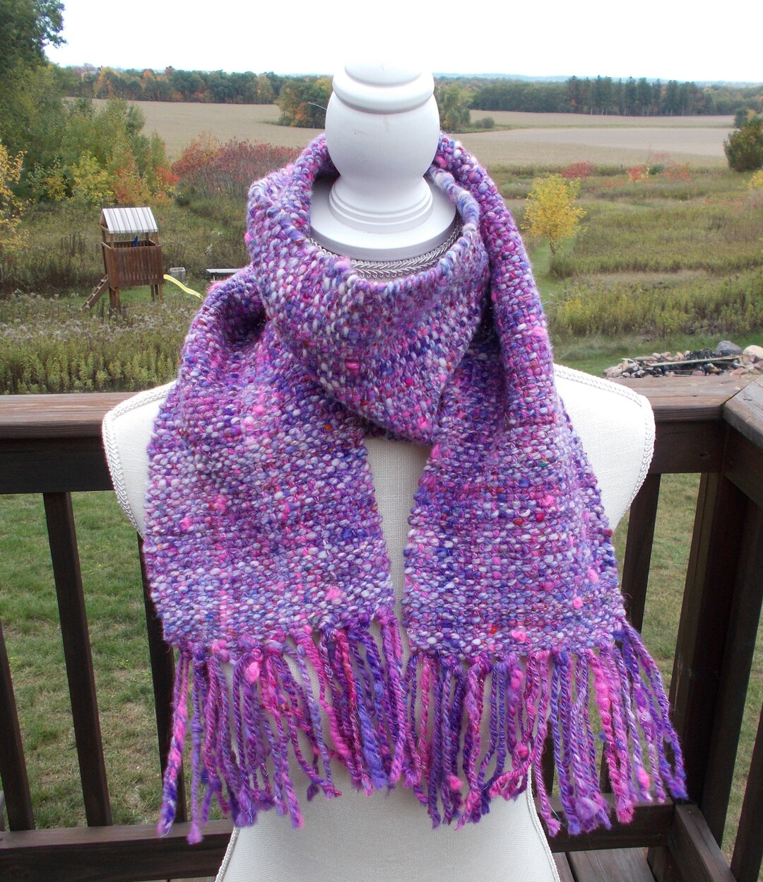 Handspun Handwoven Scarf, Purple Pink Scarf, Gift for Her, Handwoven ...