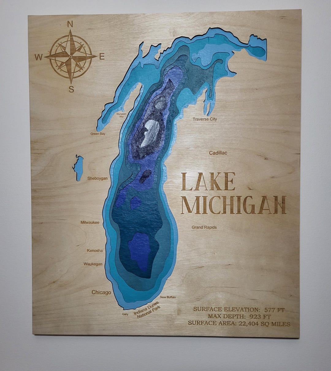 Lake Michigan Map: 3D Wooden Topographic Nautical Wall Art - Etsy