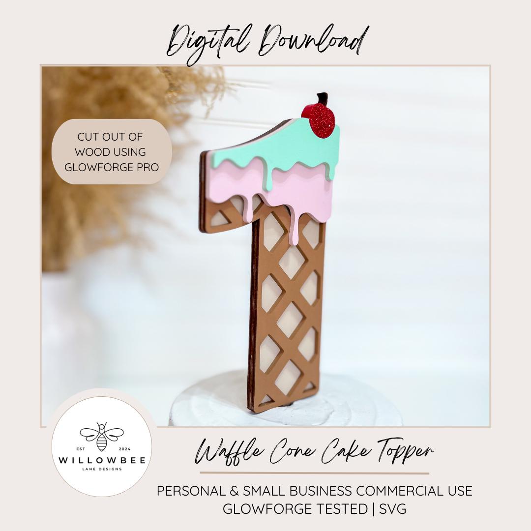 Waffle Cone Cake Topper SVG | Laser & Paper Cutting Files (digital ...