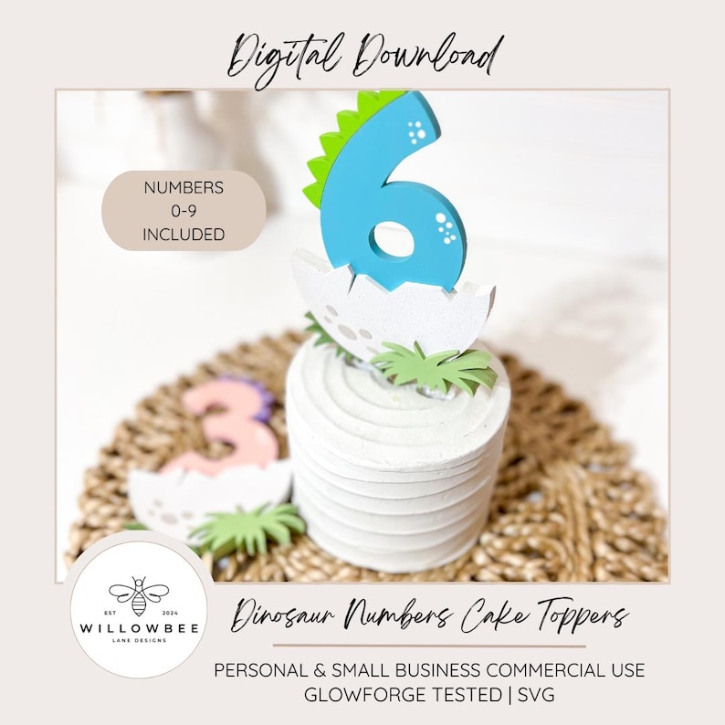 Dinosaur Numbers Cake Topper SVG | Dino Cake Topper SVG | Dinosaur ...