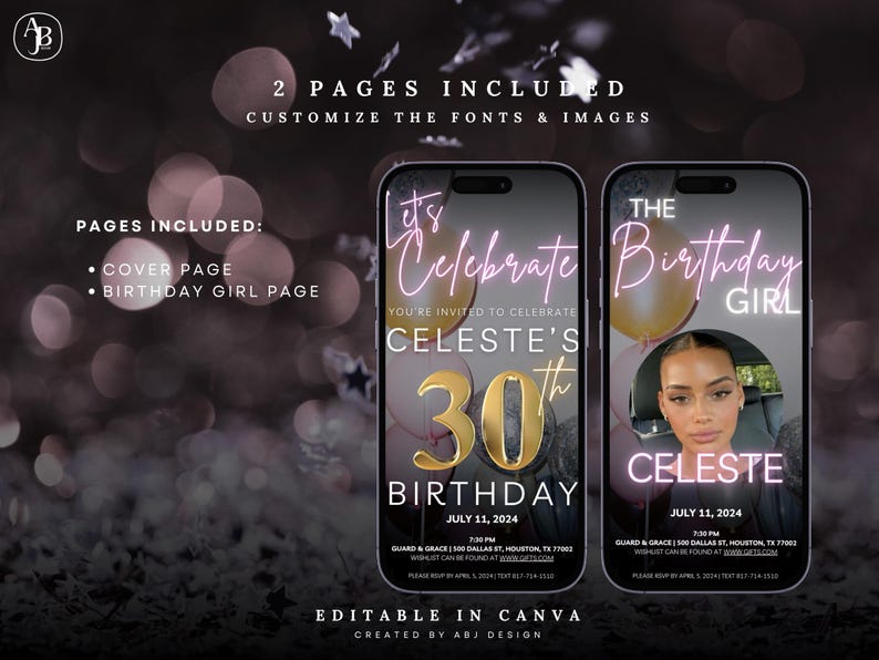 30th Birthday Invite, 30th Birthday Invitation, Digital Invitation, Modern Birthday Card ...