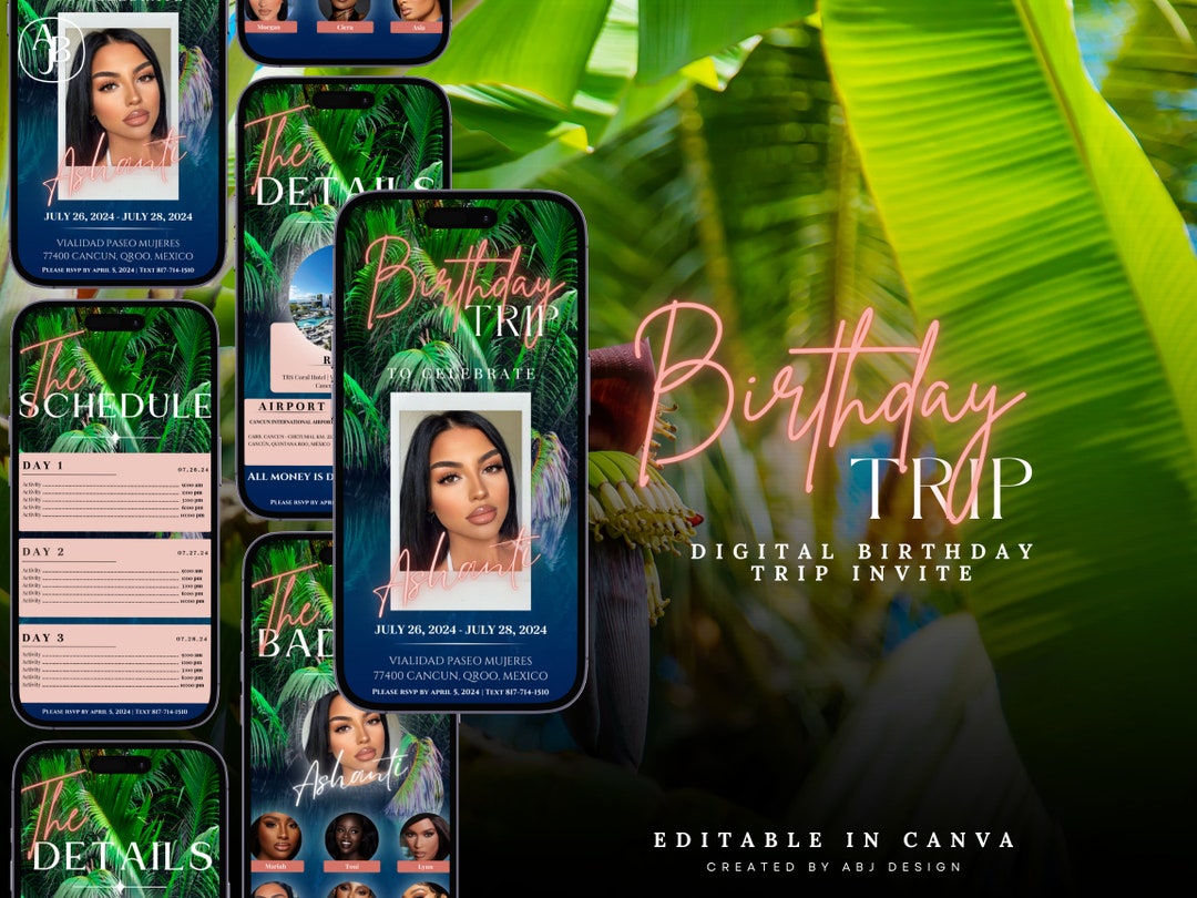 Birthday Trip Digital Invite, Girls Trip Itinerary, Trip Itinerary ...