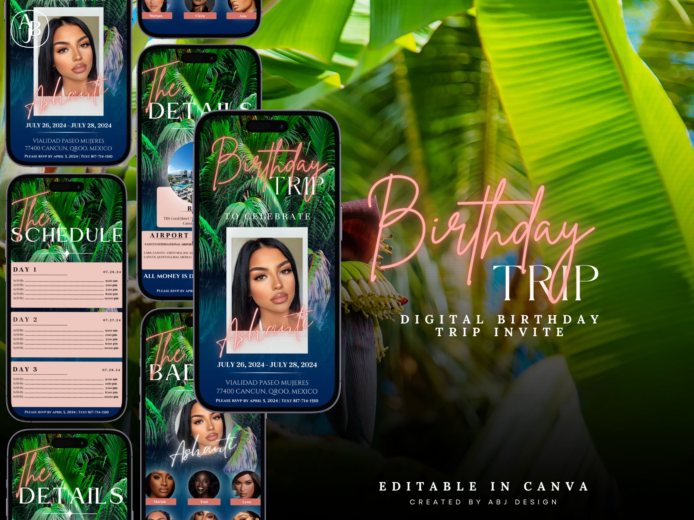 Birthday Trip Digital Invite, Girls Trip Itinerary, Trip Itinerary ...