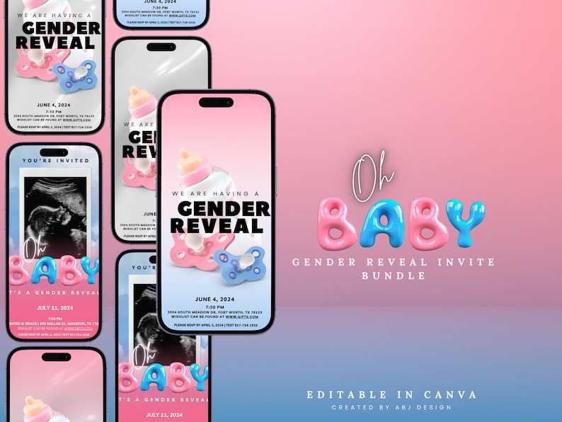 Gender Reveal Invite Bundle, Gender Reveal, Editable Invite, Digital ...
