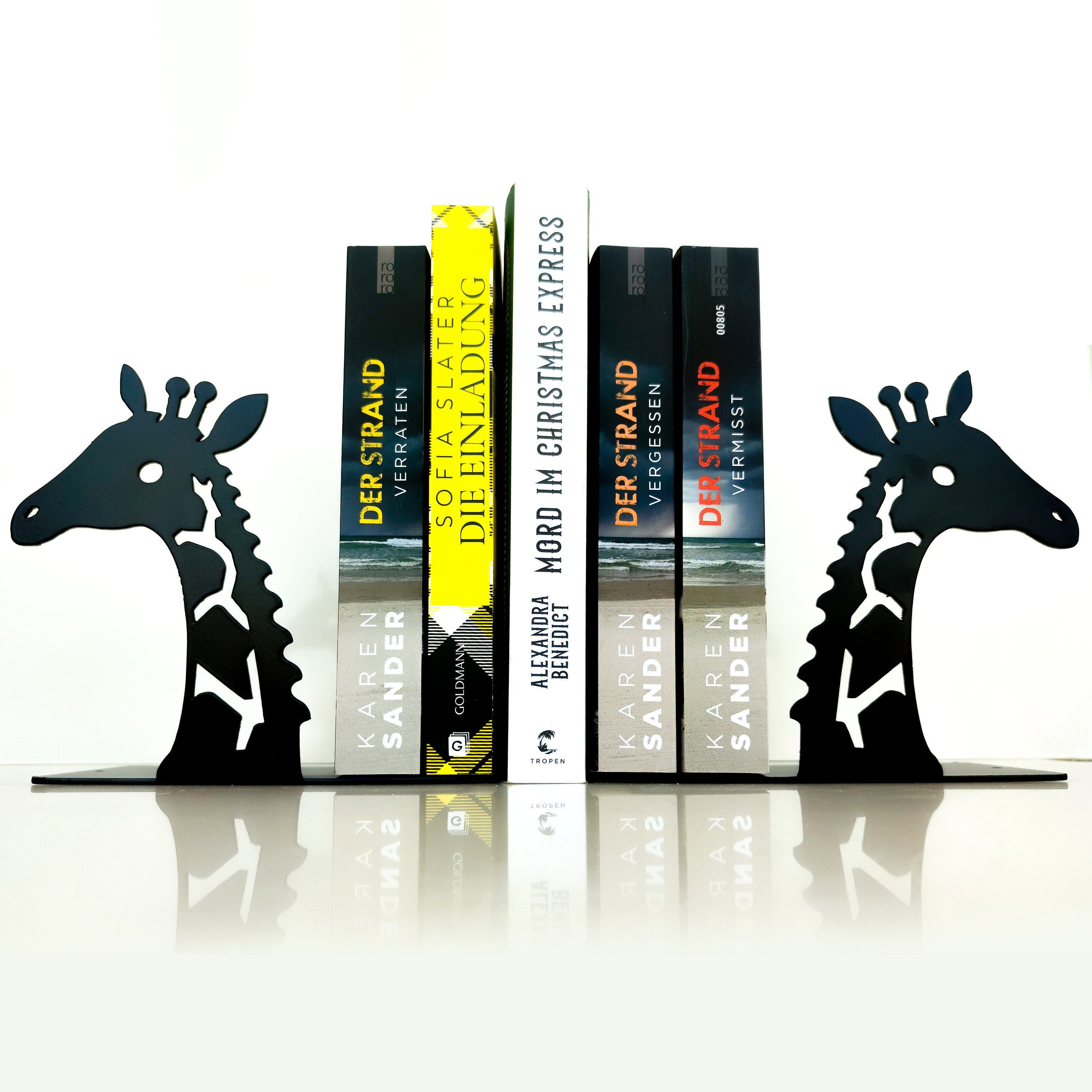 Graceful Giraffe Silhouette Metal Bookends - Premium Heavy Book Support ...