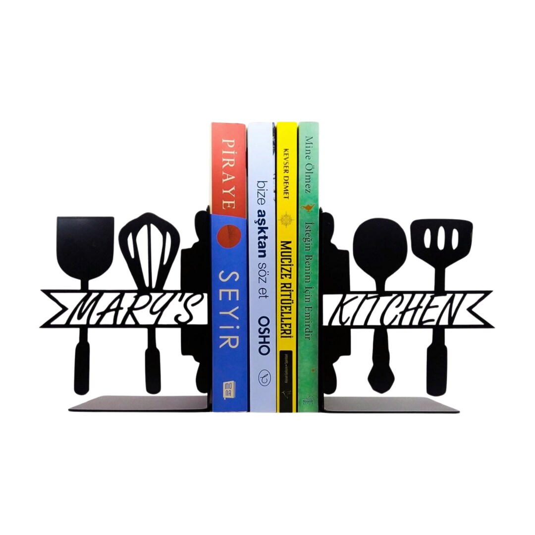 Personalized Cookbook Metal Bookends - Custom Kitchen Decor ...