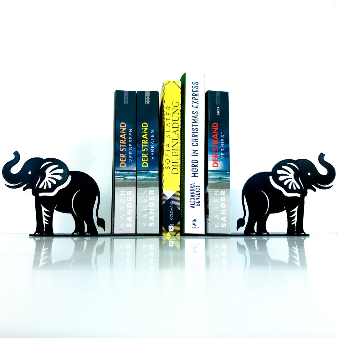 Artistic Elephant Silhouette Metal Bookends - Premium Heavy Book ...
