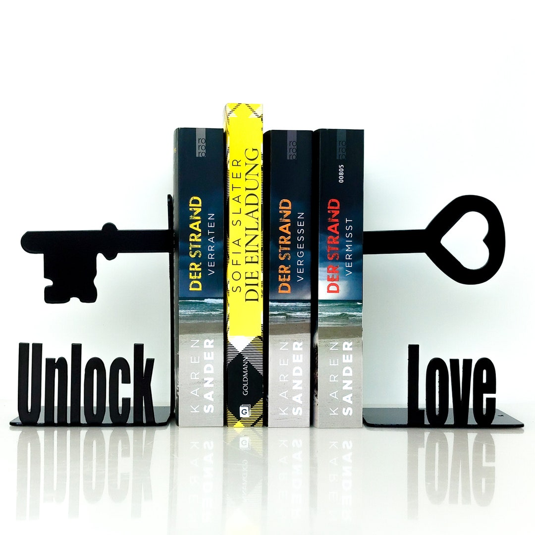 Unlock Love Metal Bookends With Vintage Key Design - for Your Bookshelf ...