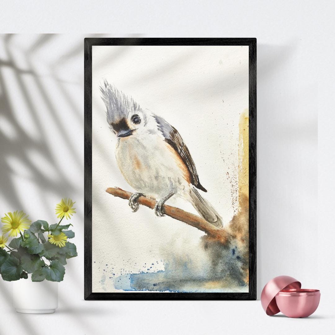 Original Tufted Titmouse Watercolor Painting 8x11 Inch | Backyard Bird ...