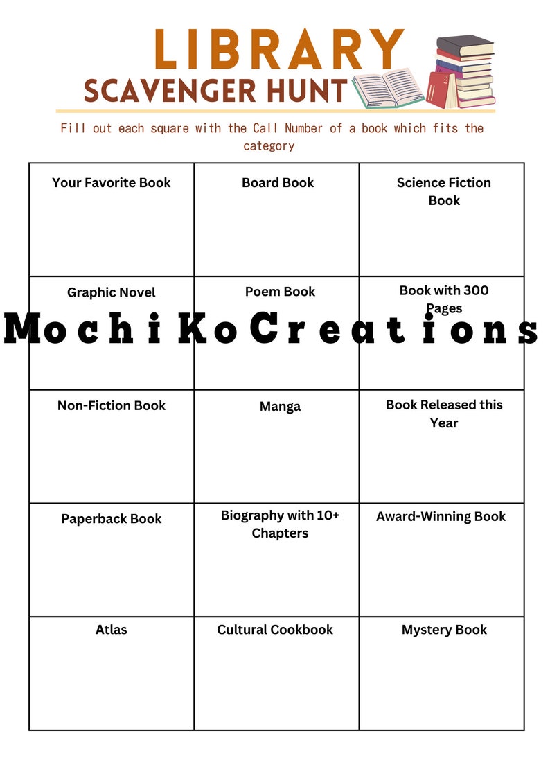 Library Scavenger Hunt, for Kids, for All Ages, Game Sheet, Full Color ...