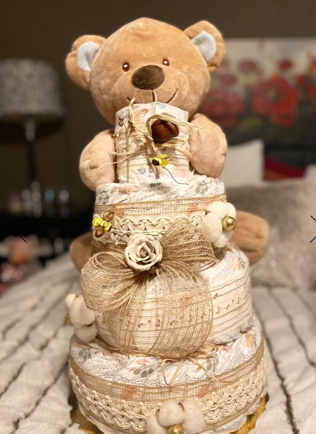 The Big Bear Baby Diaper Cake Baby Shower Gift and Decoration for Girl ...