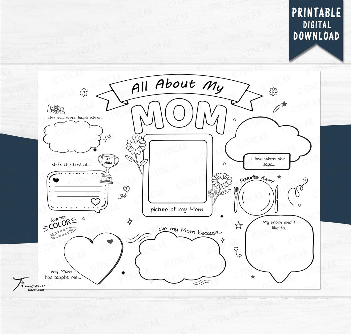 Mother's Day Coloring Page | All About My Mom Worksheet | Card for Mom ...