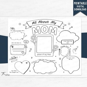 Mother's Day Coloring Page | All About My Mom Worksheet | Card for Mom ...