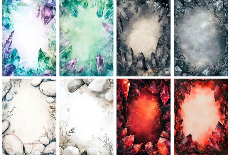 48 Crystals and Stones Borders Grimoire Pages Magic Blank Journal ...