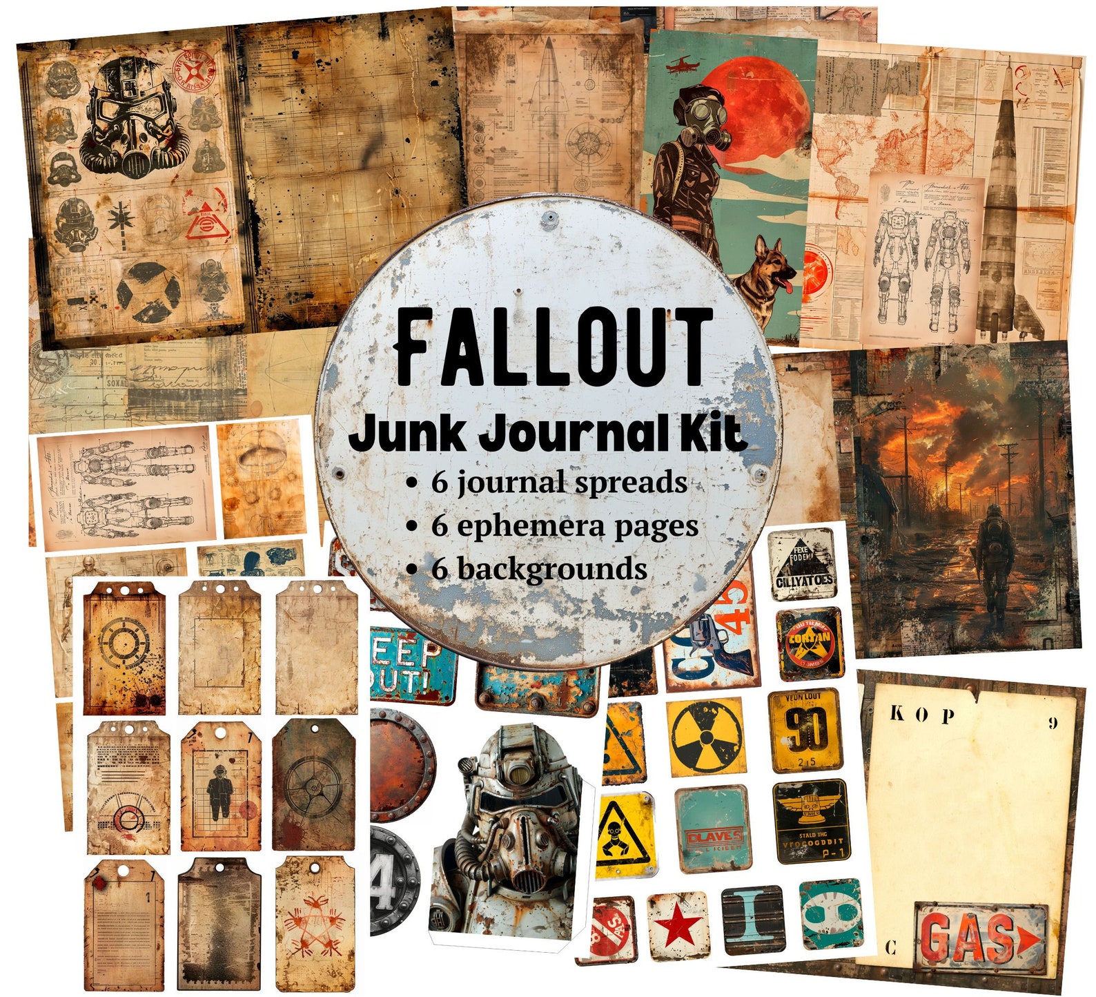 Fallout Post-apocalyptic Digital Junk Journal Kit Pages Printable ...