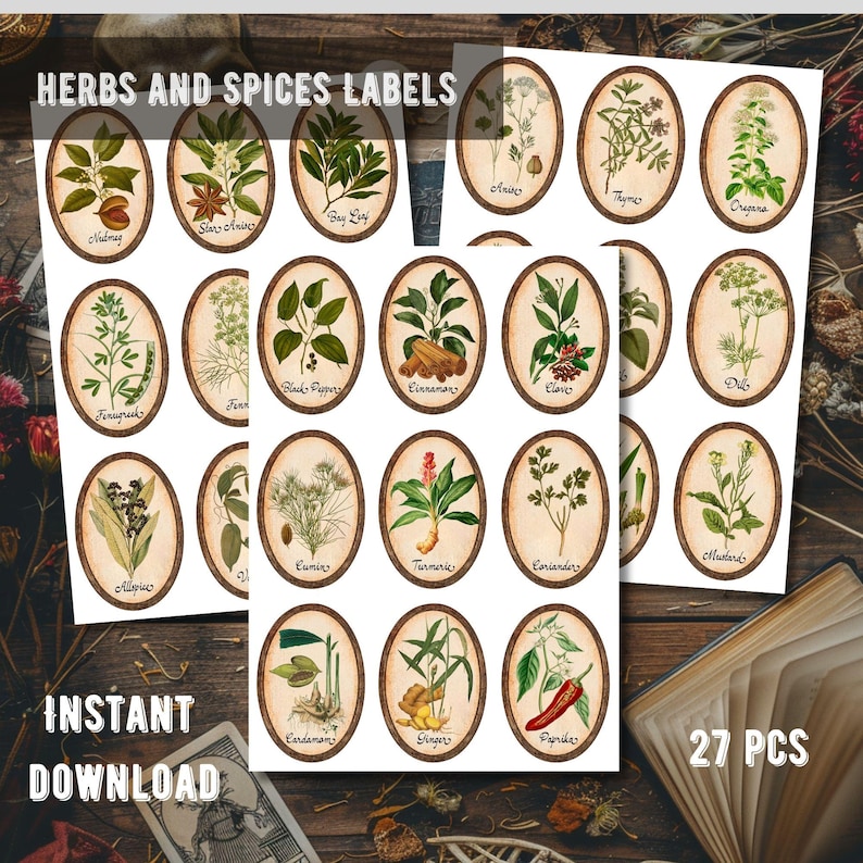 Herbs and Spices Vintage Apothecary Labels | 27 Printable Digital ...