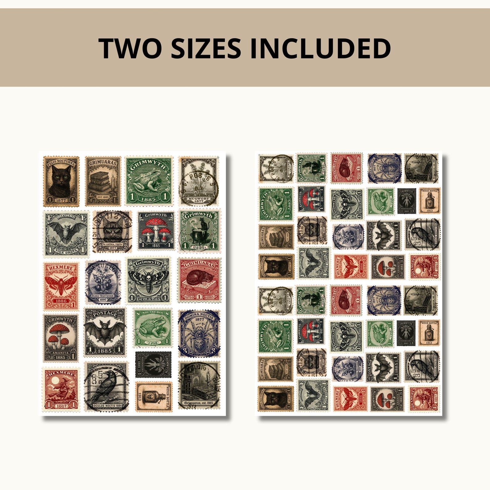 Witchy Postal Digital Stamps Set Vintage Occult Ephemera Faux Postage ...