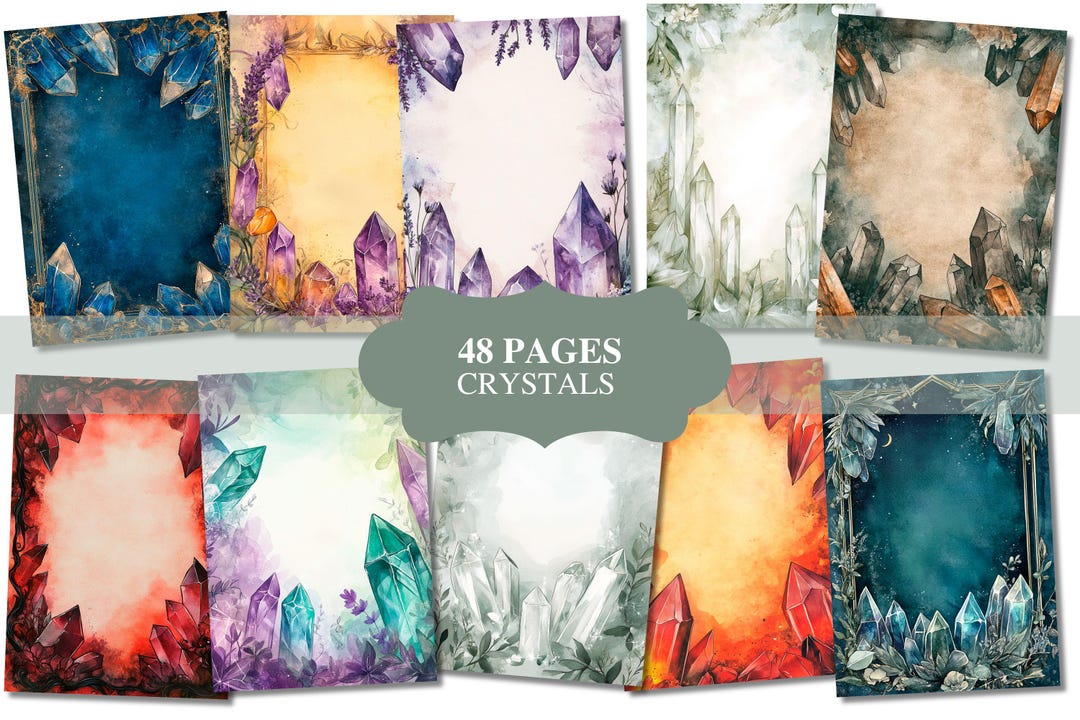48 Crystals and Stones Borders Grimoire Pages Magic Blank Journal ...