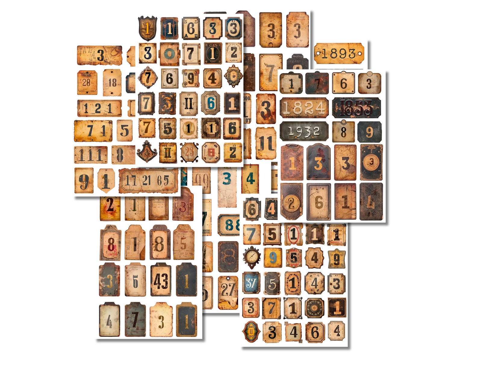 Vintage Numbers 150+ Images Old Grunge Labels Tags Printable | Digital ...
