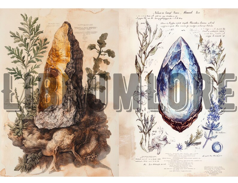8 CRYSTALS Digital Manuscript Book of Shadows Pages Printable Vintage ...