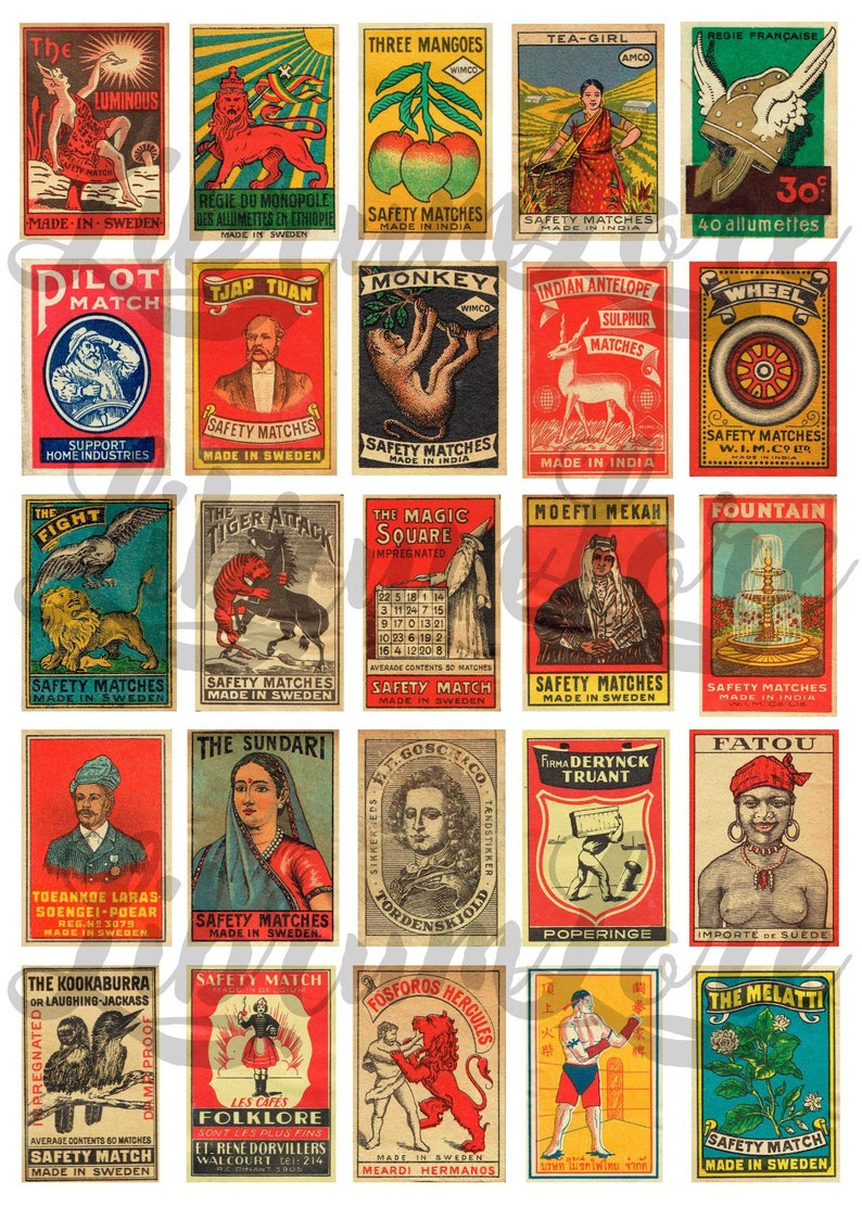 100 Vintage Matchboxes Labels High Quality Printable Covers | Digital ...