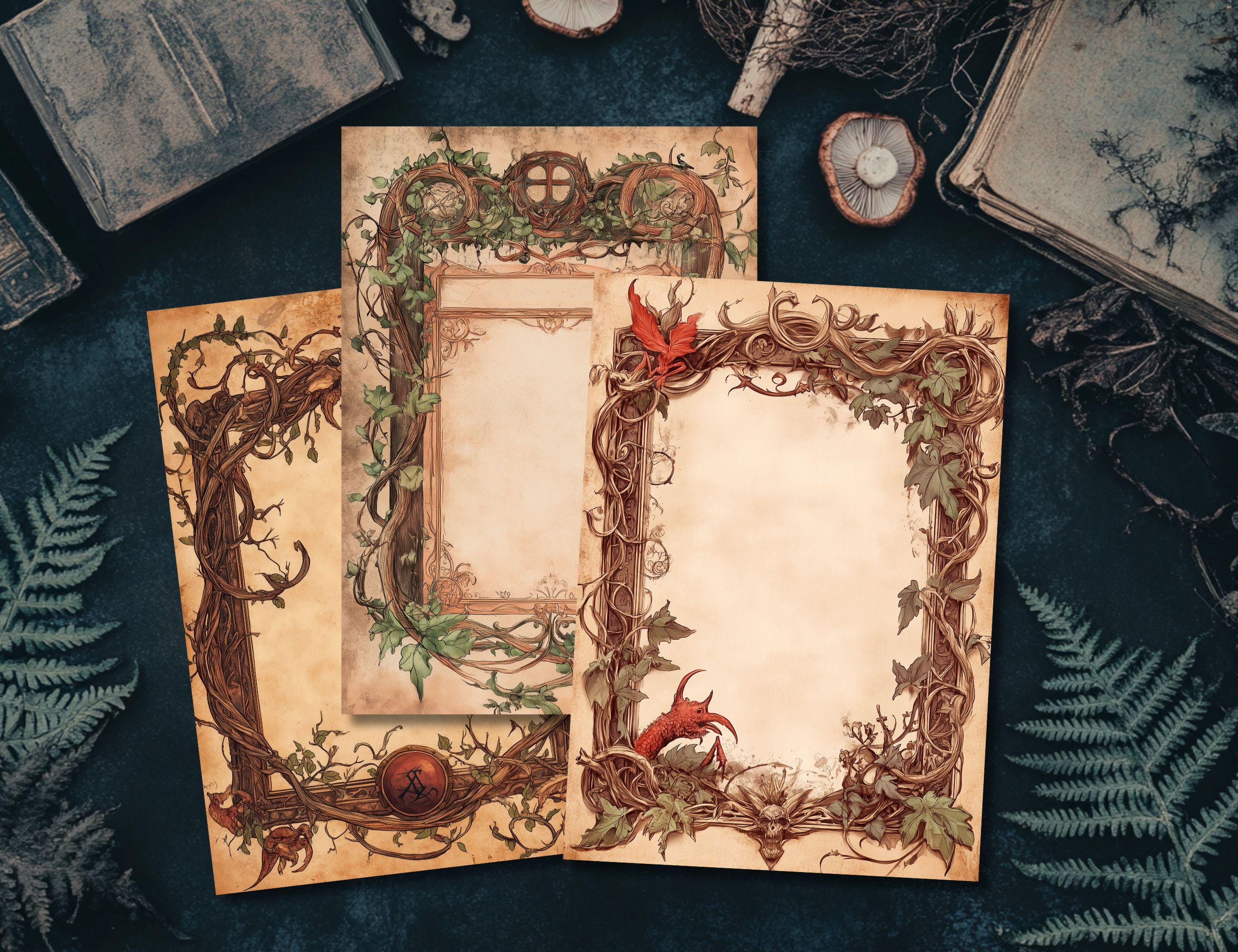 8 Digital Manuscript Book of Shadows Pages Printable Vintage Borders ...