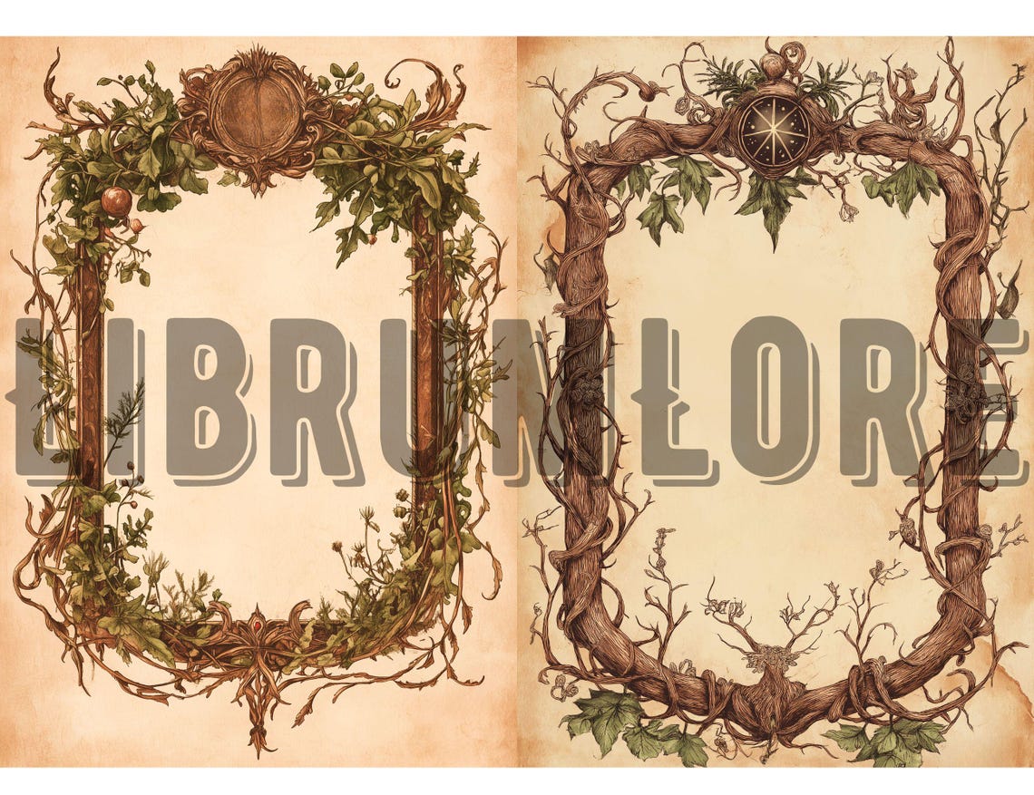 8 Digital Manuscript Book of Shadows Pages Printable Vintage Borders ...