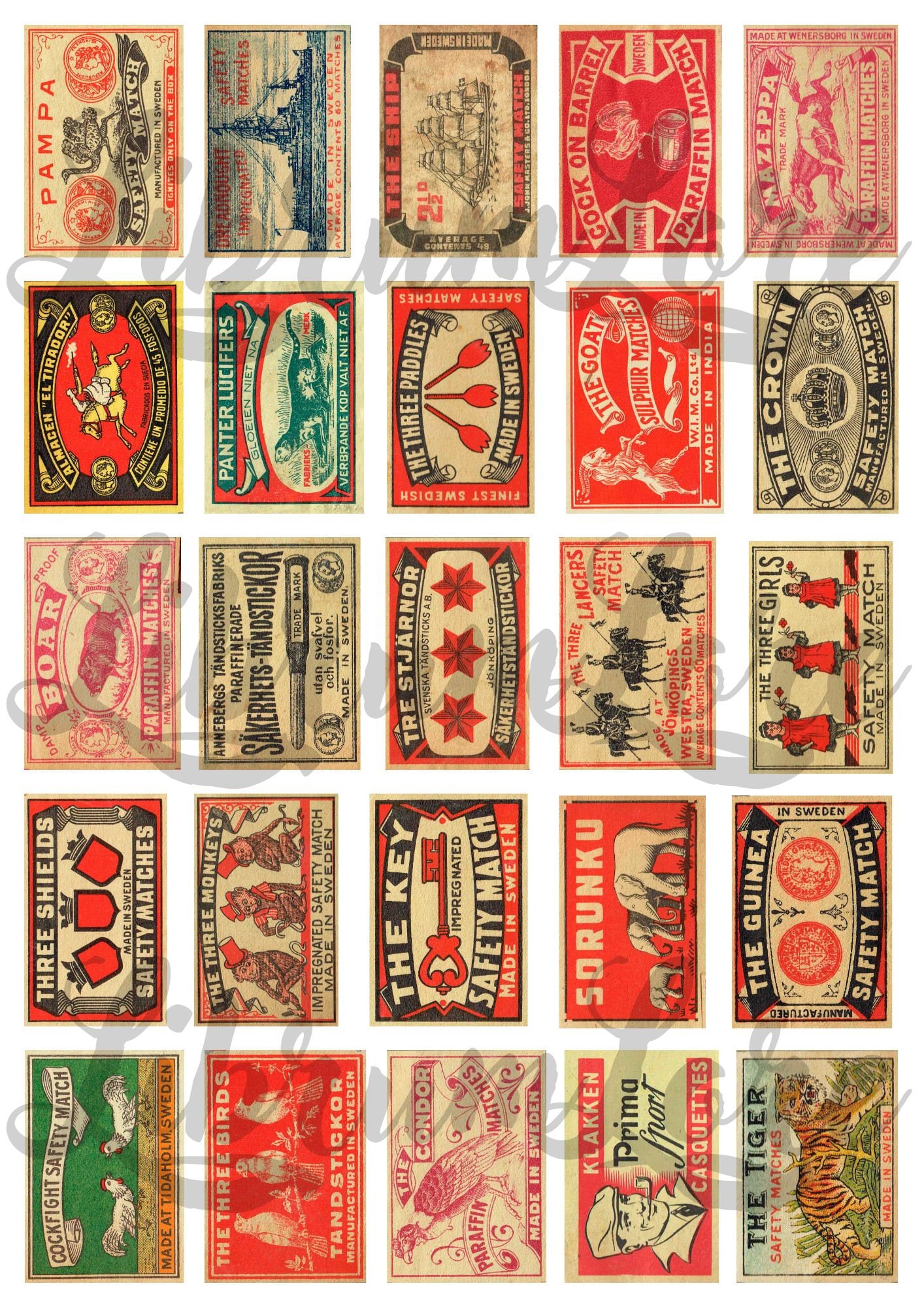 100 Vintage Matchboxes Labels High Quality Printable Covers | Digital ...