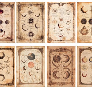 8 LUNAR Digital Manuscript Moon Book of Shadows Pages Printable Vintage ...