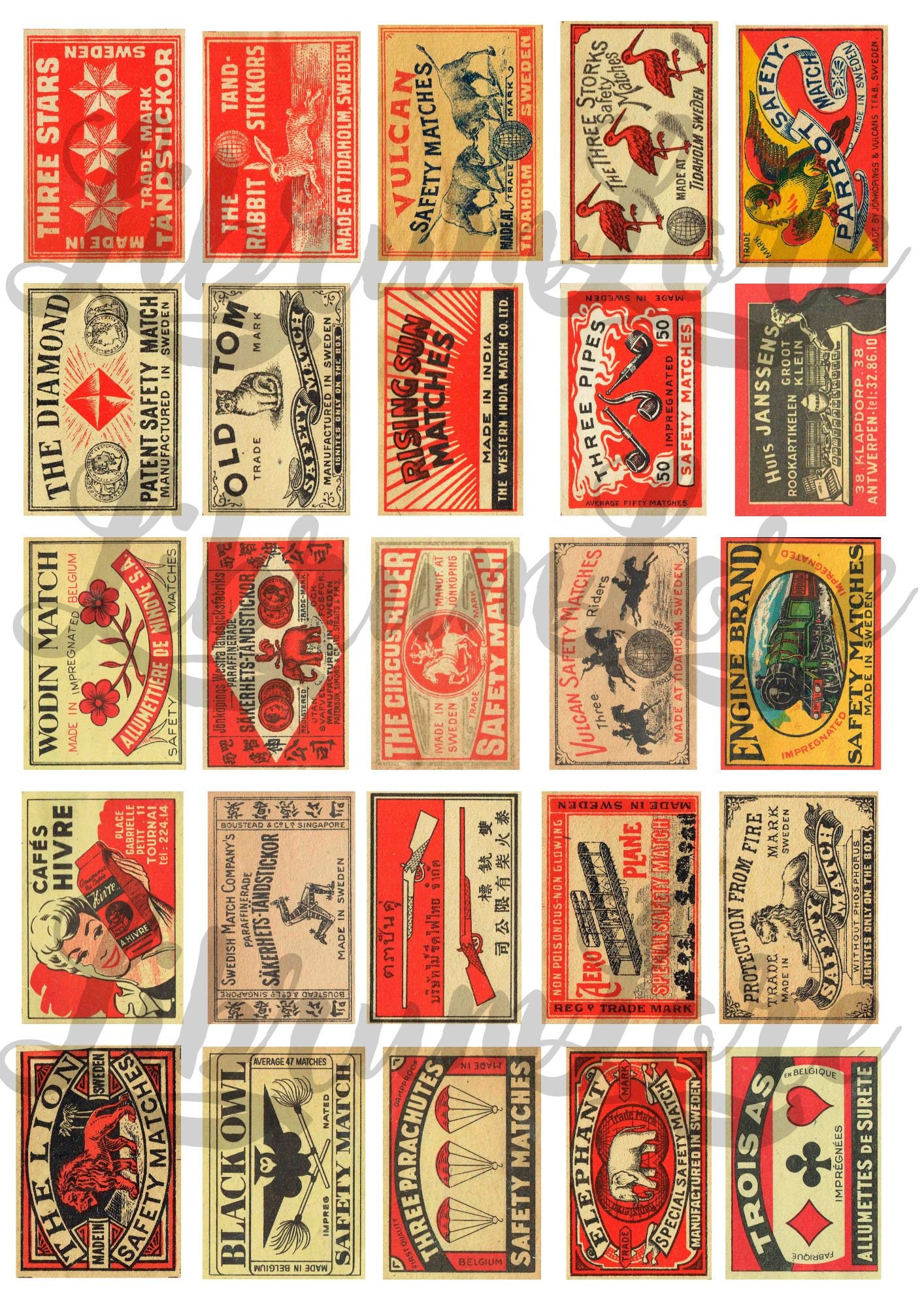 100 Vintage Matchboxes Labels High Quality Printable Covers | Digital ...