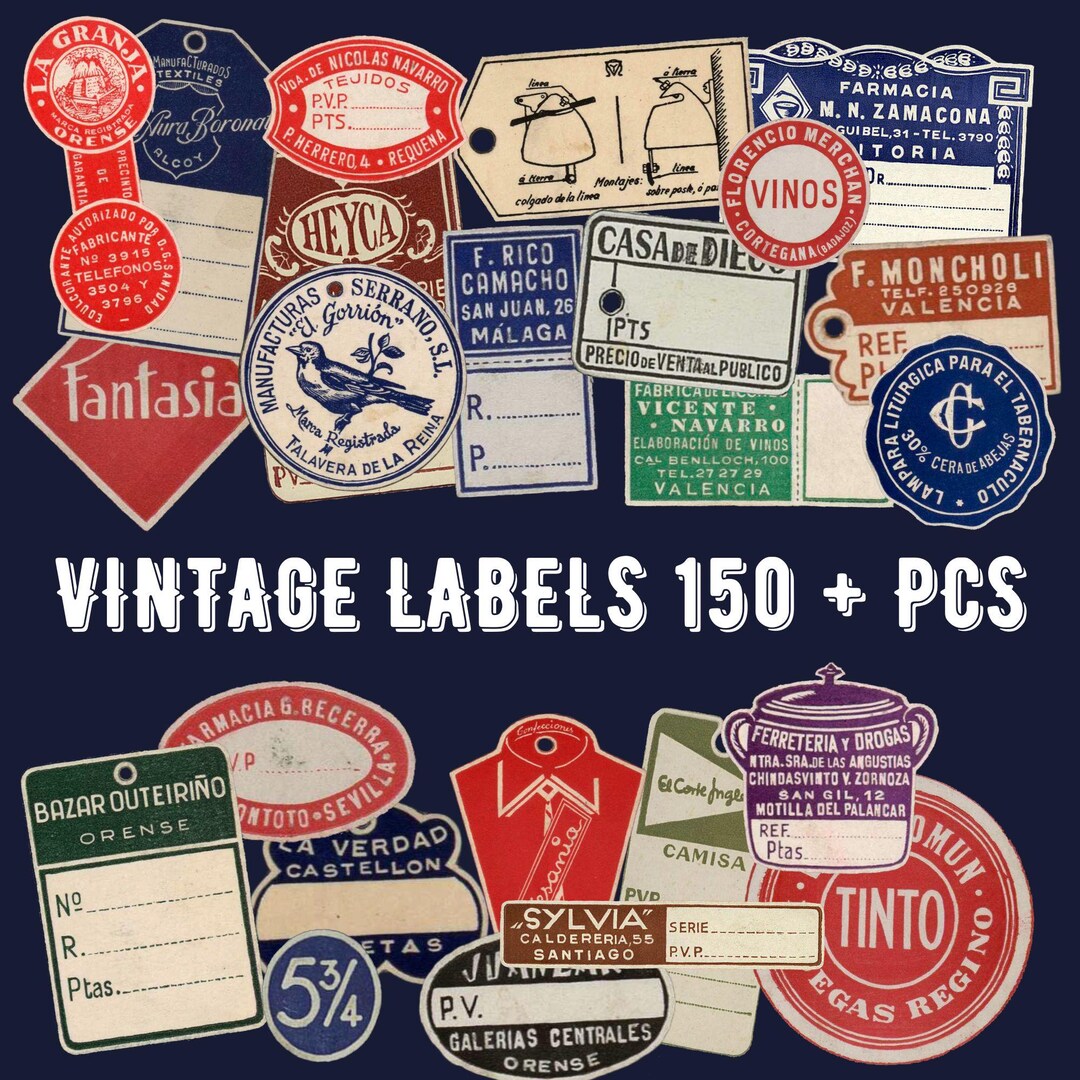 Authentic Vintage Labels and Tags 6 Pages 150+ Printable Tiny Retro ...