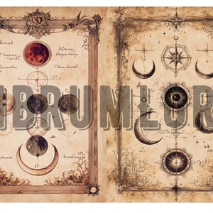 8 LUNAR Digital Manuscript Moon Book of Shadows Pages Printable Vintage ...