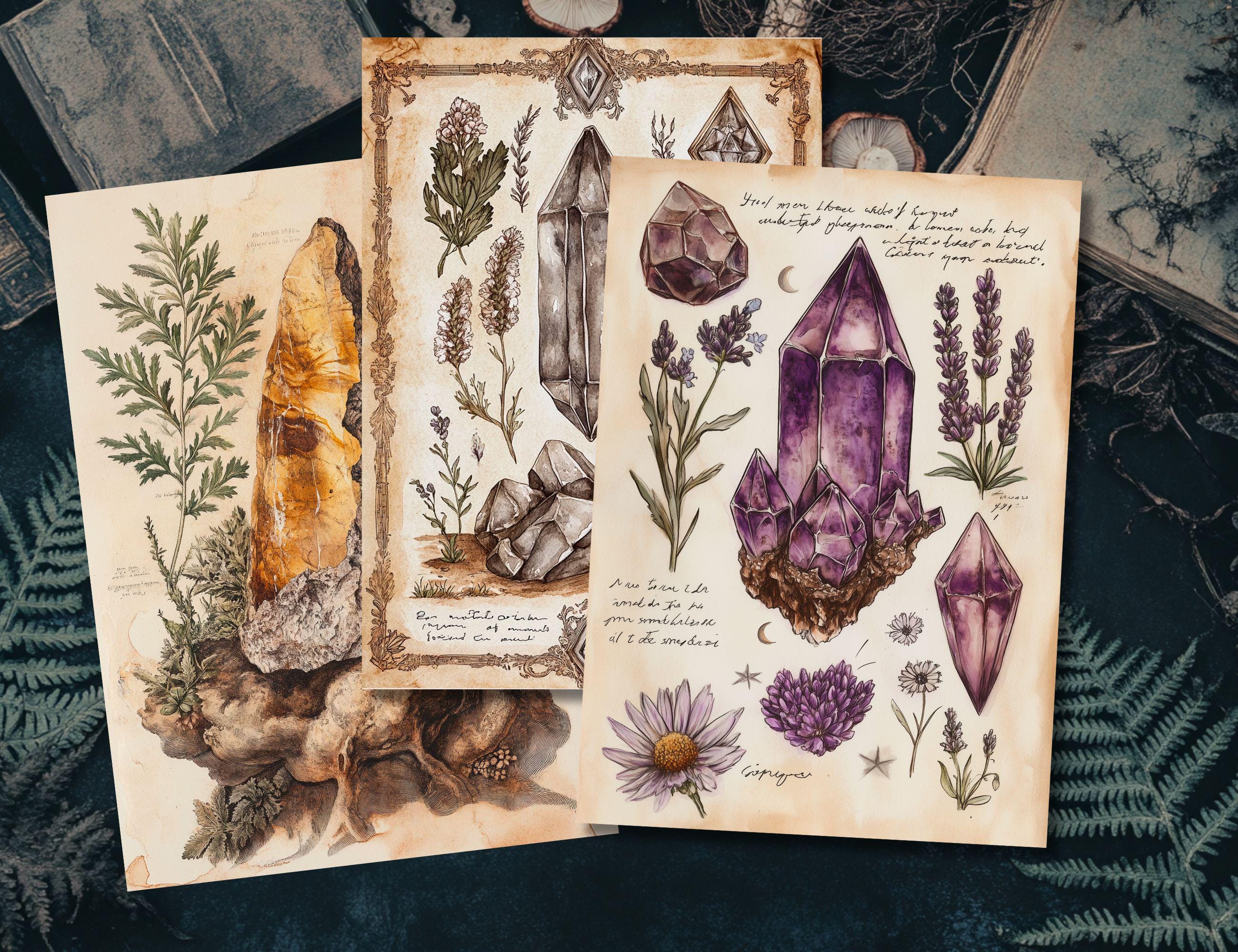 8 CRYSTALS Digital Manuscript Book of Shadows Pages Printable Vintage ...