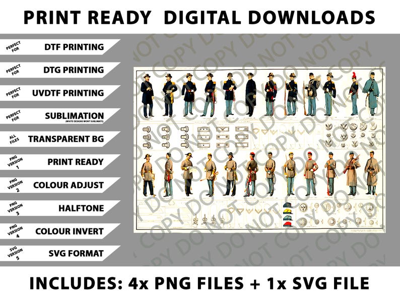 Civil War Uniform Diagram T Png Bundle, SVG Files, Digital Downloads - Etsy