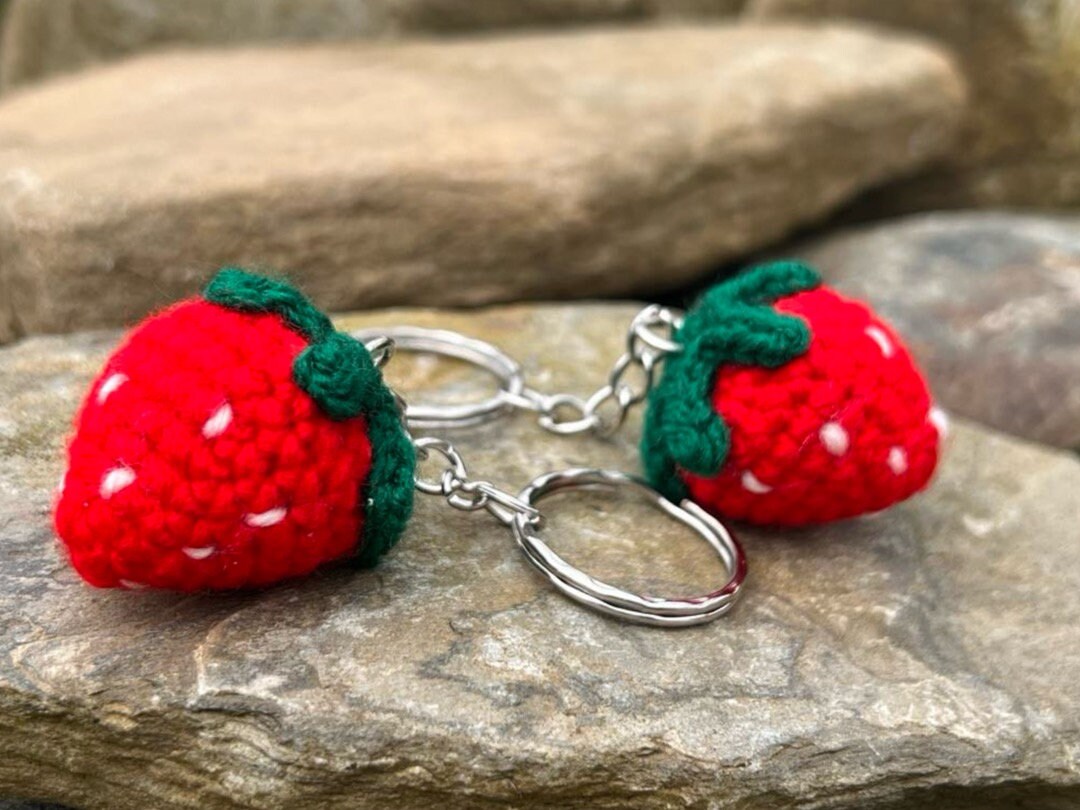 Handmade Crochet Strawberry Keyring - Small - Etsy