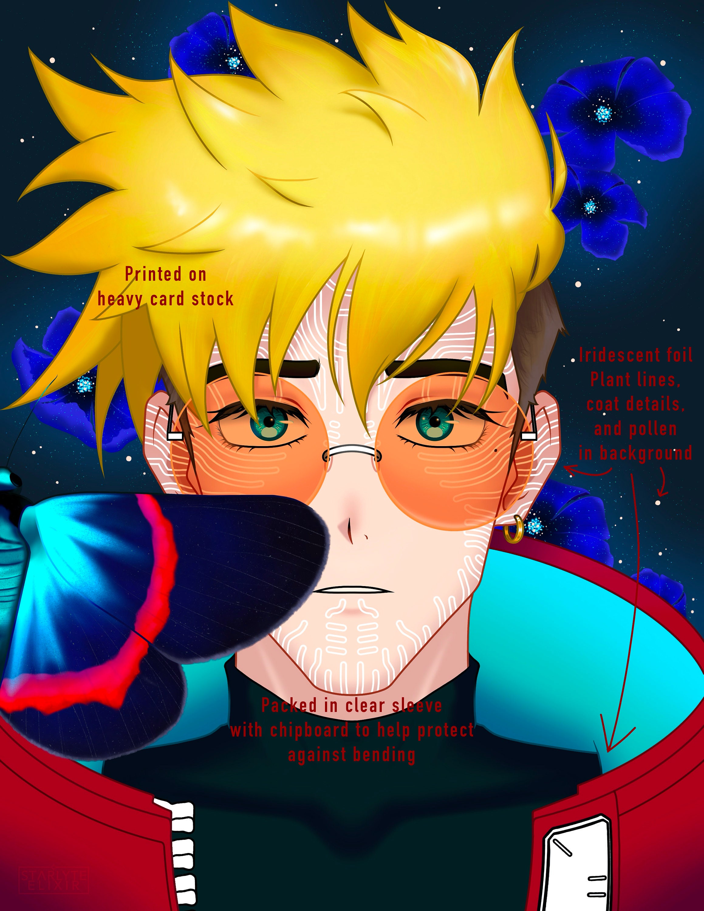Butterfly Typhoon | Vash the Stampede Holographic Foil Anime Art Print ...