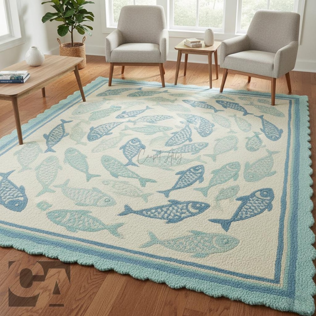 Buy Hand-tufted Coastal Charm Wool Rug With Fish Design Online in India ...