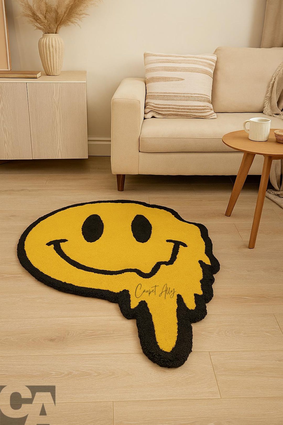 Hand Tufted Melting Smiley Face Rug | Groovy Dorm Decor - Etsy