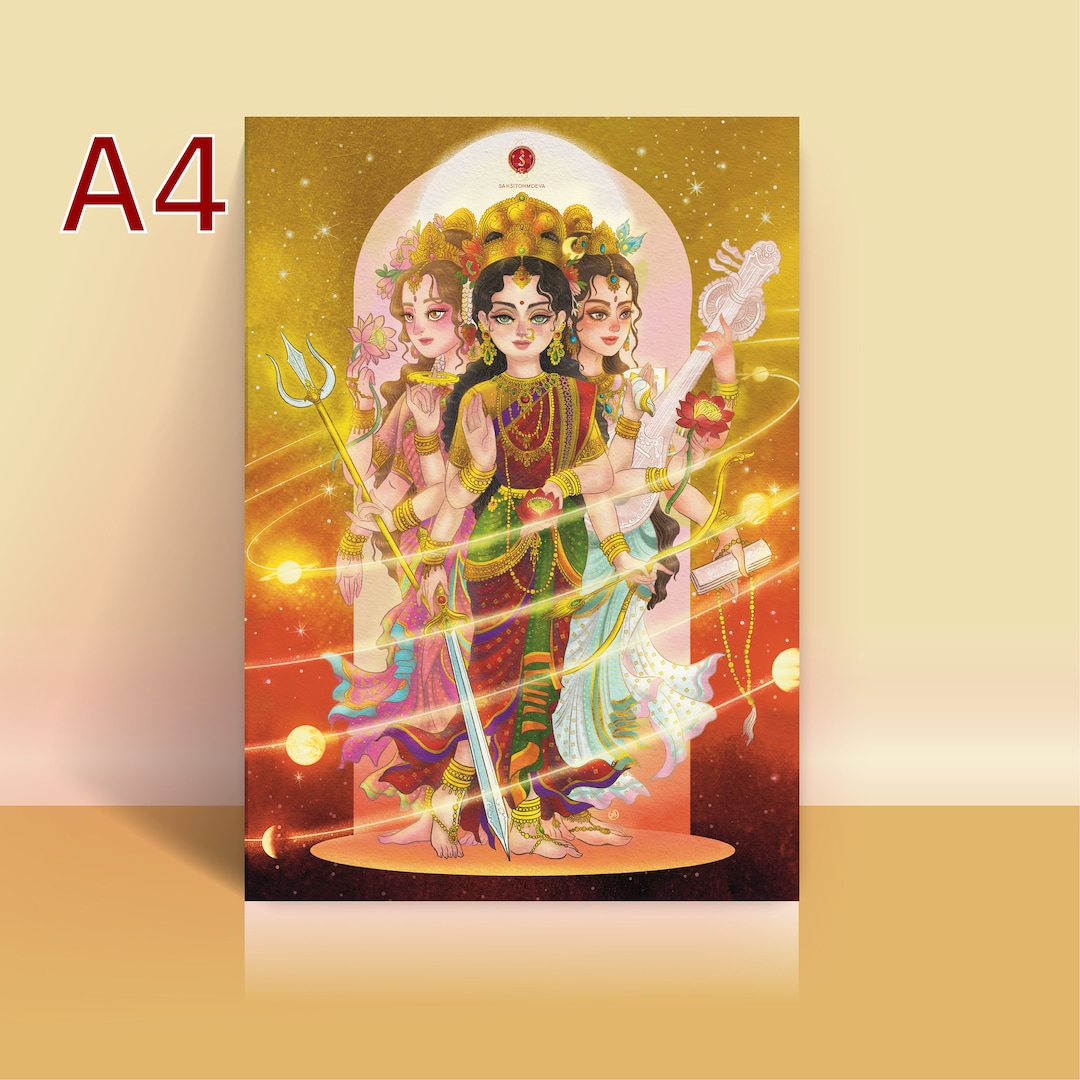 Tridevi Photocard, Tridevi Poster, Trishakti, Lakshmi Parvati Saraswati ...