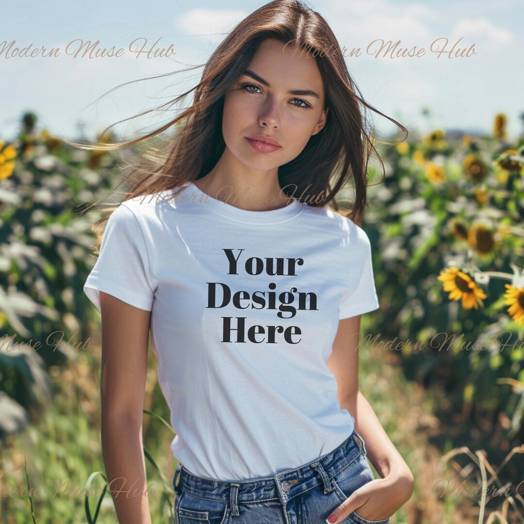 Bella Canvas 3001 White Shirt Mockup, White Tee Model Mockup, Realistic ...